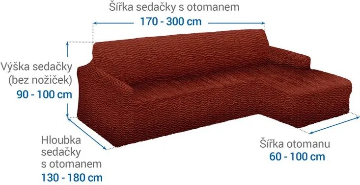 Bielastické potahy CRISTINA měděná sedačka s otomanem vpravo (š. 170 - 300 cm)
