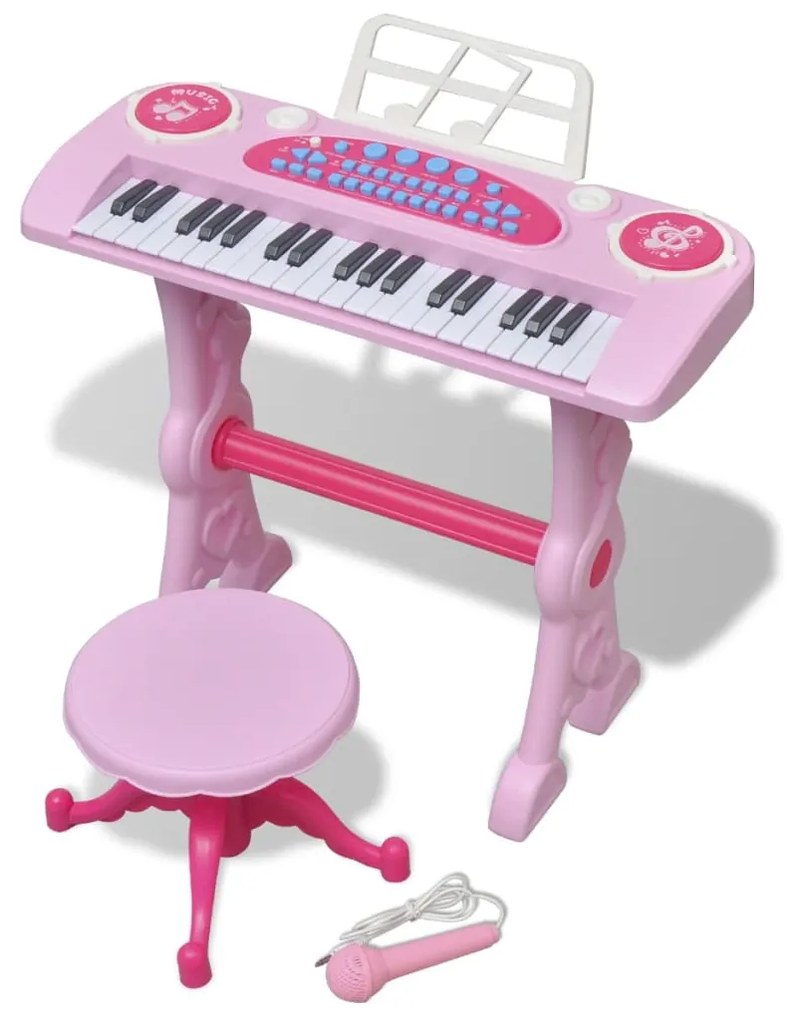Dětské klávesy se stoličkou a mikrofonem, 37 kláves, růžová barva - Default Title