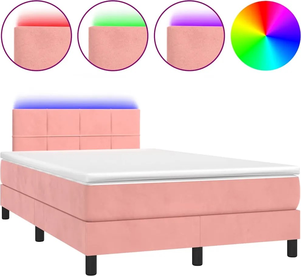 Box spring postel s matrací a LED růžová 120 x 190 cm samet 3270158