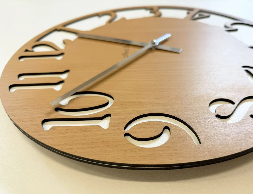 dřevo života Nástěnné hodiny CLOCK Zvolte barvu dekoru: Antracitová, Zvolte velikost hodin (cm): 35x35, Barva ručiček: Stříbrné
