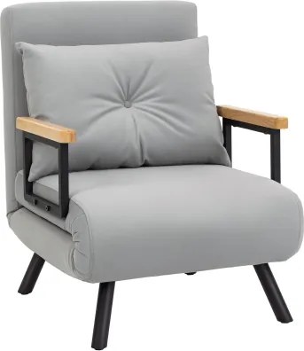 HOMCOM skládací jednolůžková pohovka 4 v 1, 5stupňově nastavitelná opěrka zad a polštář, 63x73x81 cm, světle šedá