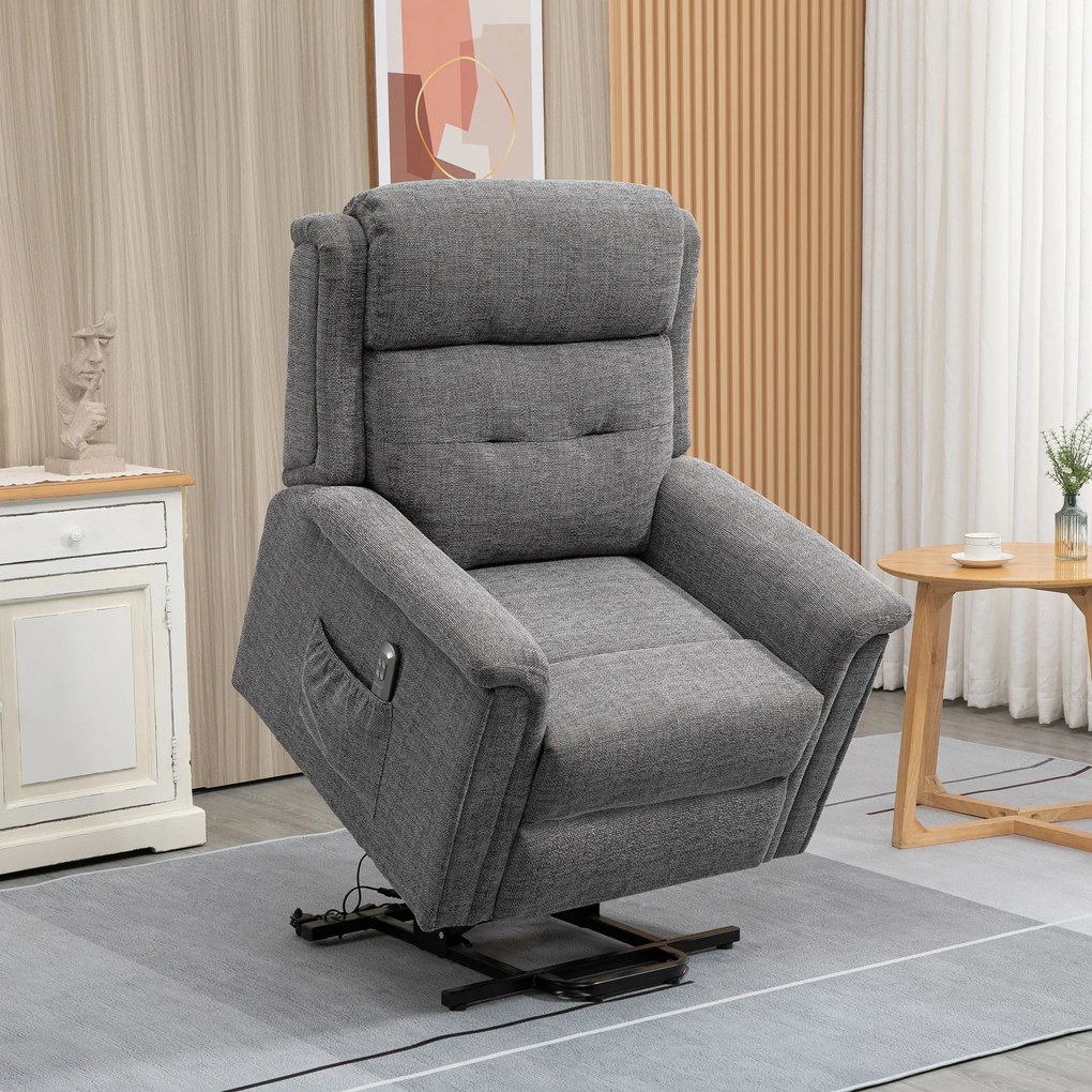 HOMCOM elektrické křeslo stojící, nosnost do 170 kg, TV křeslo, polohovací křeslo, křeslo pro seniory, šedé 89x96x108cm| Aosom