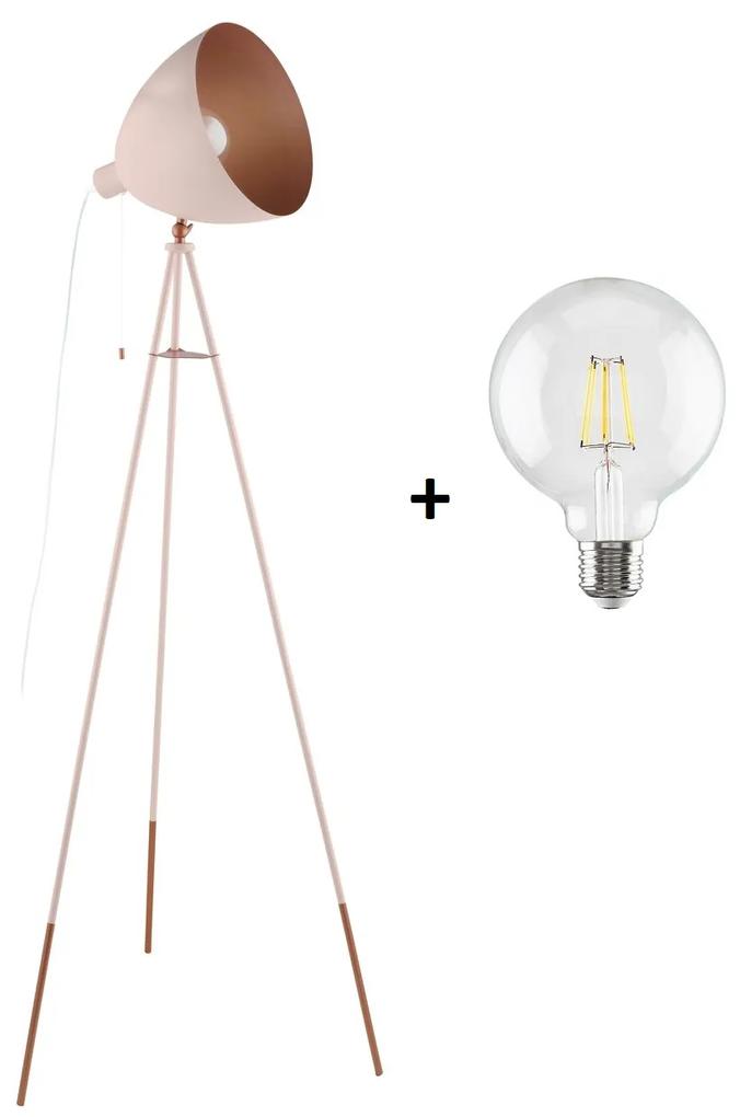 Eglo 49039 CHESTER-P - Stojací lampa na trojnožce s tahovým vypínačem + Dárek retro LED žárovka