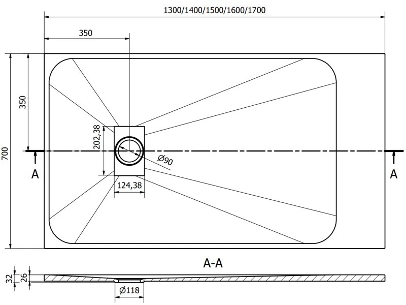 Mexen Hugo, SMC obdélníková sprchová vanička 160 x 70 cm, černá matná, 42707016