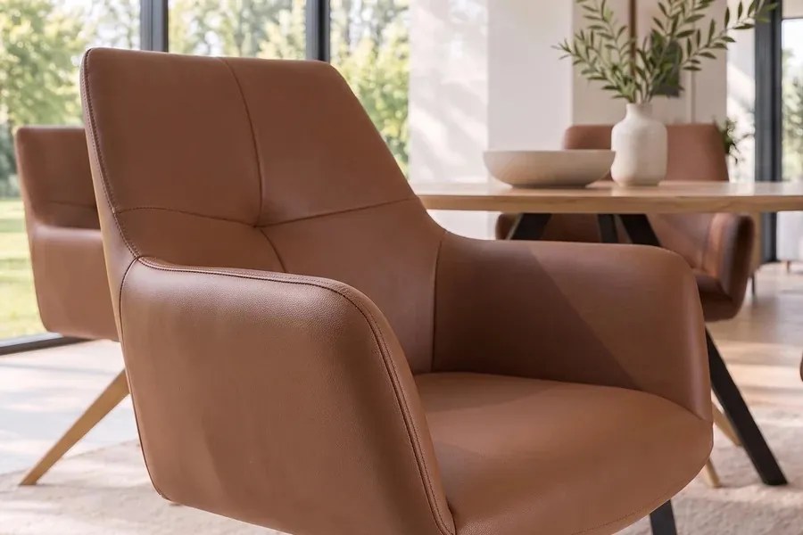 Designová otočná židle Devassy koňaková kůže / dub