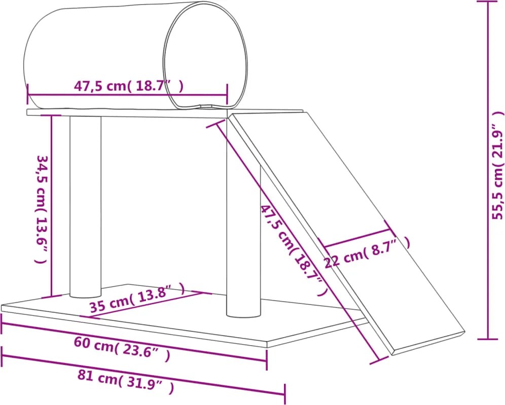 Škrabadlo pro kočky s tunelem a žebříkem tmavě šedé 55,5 cm 171791