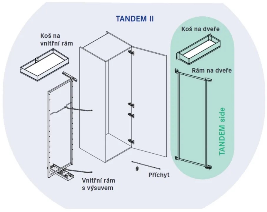 KESSEBÖHMER Rám na dveře TANDEM II vnitřní - stříbrný Šířka rámu (mm): 450, Výška rámu (mm): 1100