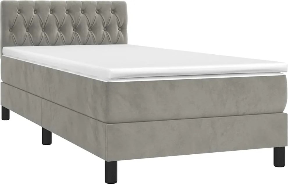 Box spring postel s matrací a LED světle šedá 100x200 cm samet 3134567