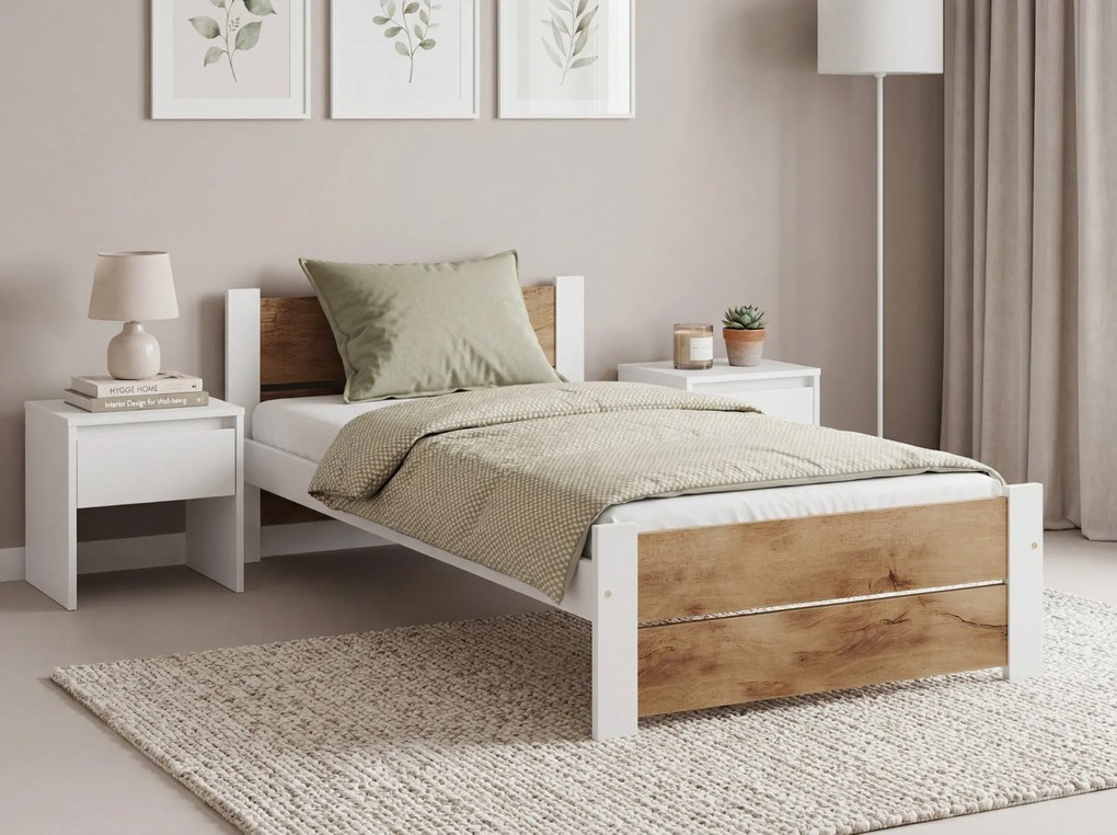 Postel IKAROS DOUBLE 80 x 200 cm, bílá/dub artisan Matrace: Matrace Coco Maxi 20 cm, Rošt: S laťkovým roštem