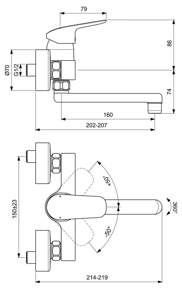 Ideal Standard Active - Kuchyňská baterie nástěnná - vývod 160 mm, Chrom, B1717AA