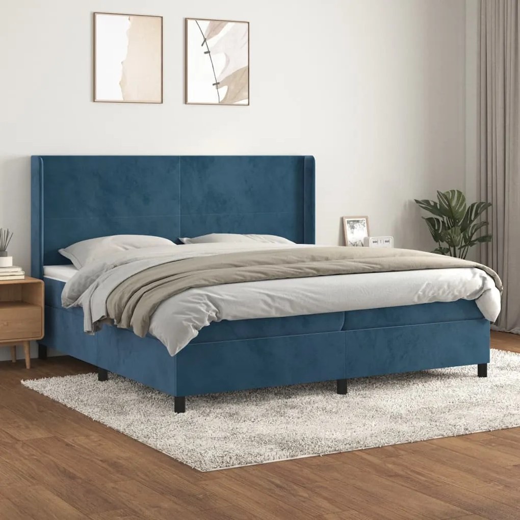 Box spring postel s matrací tmavě modrá 200x200 cm samet 3132583