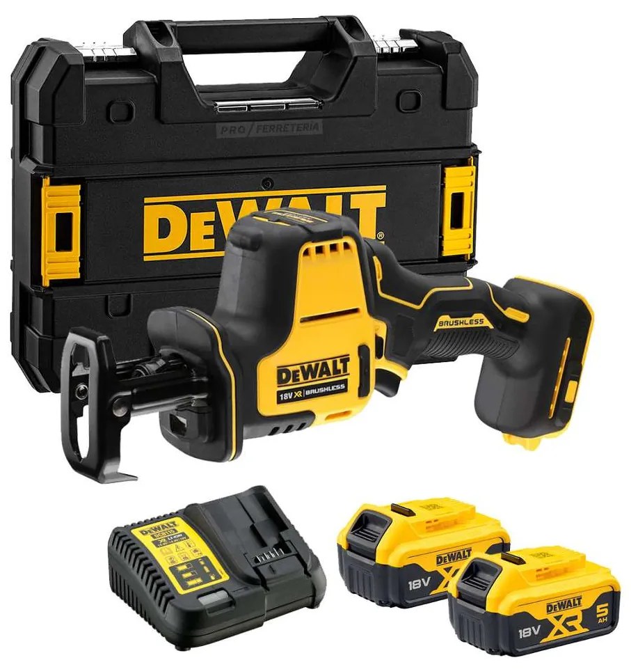 DeWALT - 18V AKU kompaktní mečová pila, 2x aku 5,0 Ah XR, nabíječka DCS369P2