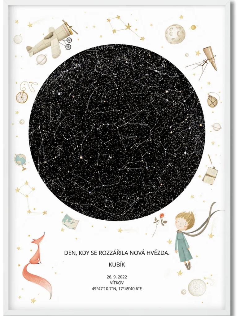 Hvězdná mapa Vašeho životního okamžiku Rozměr plakátu: 30 x 40 cm, Barva pozadí: Malý princ