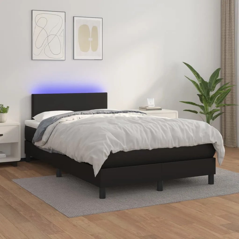 Box spring postel s matrací a LED černá 120x200 cm umělá kůže 3134093