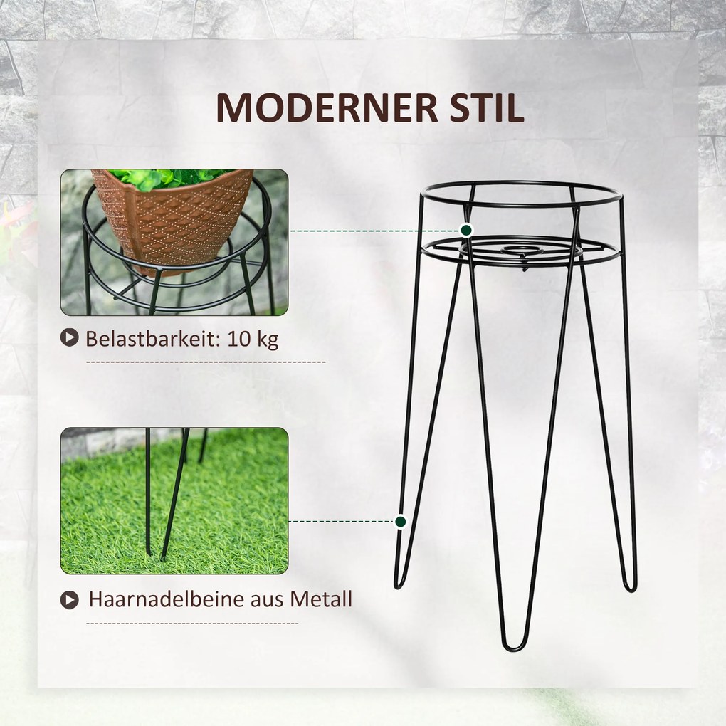 Sada 3 kovových stojanů na květiny Outsunny pro květináče do Ø16 cm, elegantní stojan na květiny v černé barvě