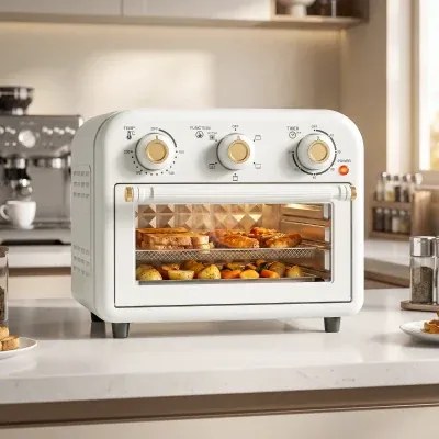 HOMCOM Horkovzdušná fritéza 12 litrů mini trouba s ventilátorem, 5 programů, plech a koš na smažení, 1200 W, vhodná do myčky