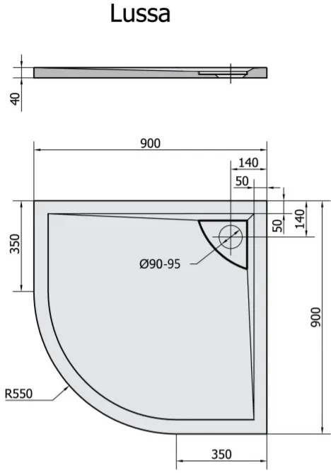 Polysan LUSSA sprchová vanička z litého mramoru se záklopem, čtvrtkruh 90x90x4cm, R550, 71602