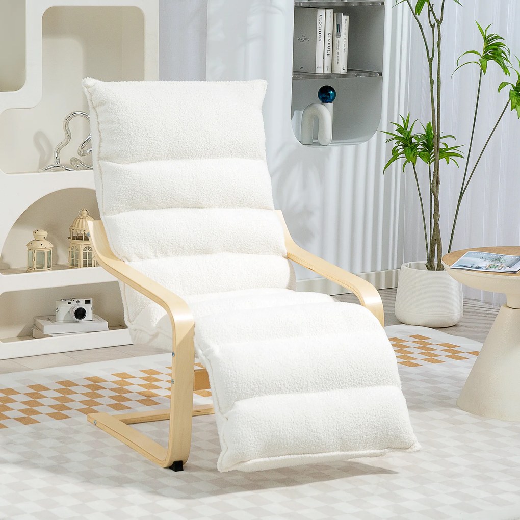 HOMCOM Relaxační Křeslo, Polstrované Lounge Křeslo s Nastavitelným Opěrkou Nohou, Sherpa Fleece pro Obývací Pokoj, Houpací Křeslo s Opěrkami, Čtecí K…