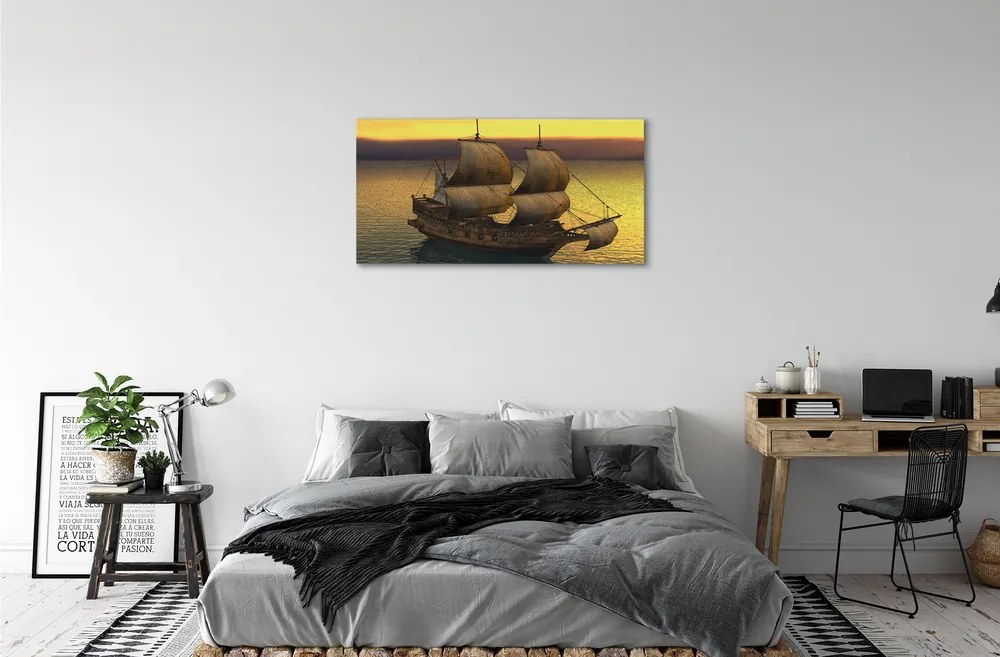 Obrazy na plátně Yellow sky ship sea 140x70 cm