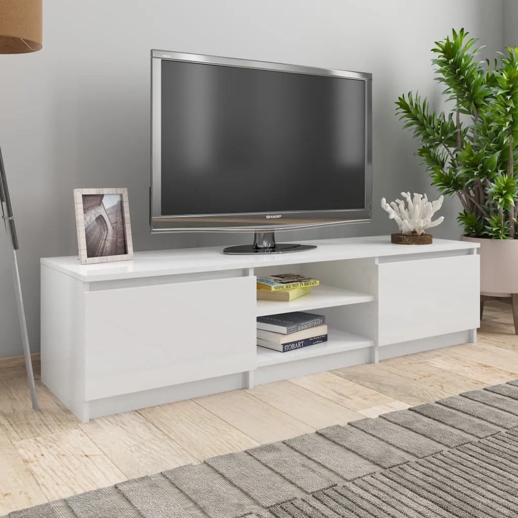 800654 vidaXL TV stolek bílý s vysokým leskem 140 x 40 x 35,5 cm dřevotříska