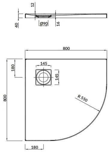 Cersanit TAKO SLIM sprchová vanička 80x80x4 cm + sifon, čtvrtkruhová, bílá, S601-119