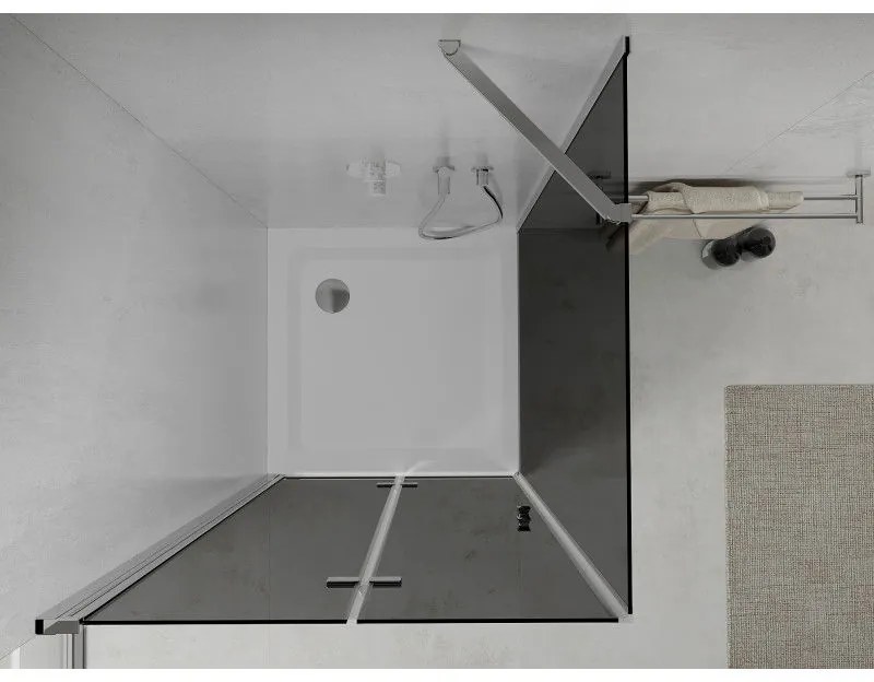 Mexen Lima, sprchový kout se skládacími dveřmi 100 (dveře) x 100 (stěna) cm, 6mm šedé sklo, chromový profil + slim sprchová vanička bílá + chromový sifon, 856-100-100-01-40-4010