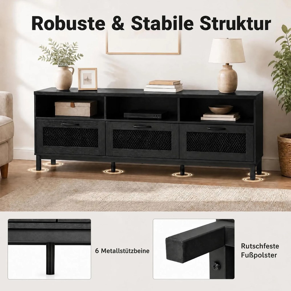 Costway Televizní stolek 160 cm se 3 přihrádkami, černý
