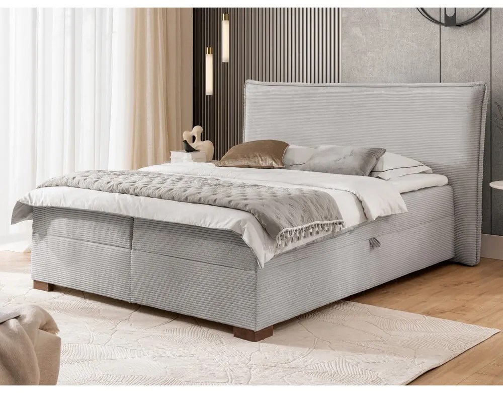 Světle šedá boxspring postel s úložným prostorem 160x200 cm Lysa – Ropez