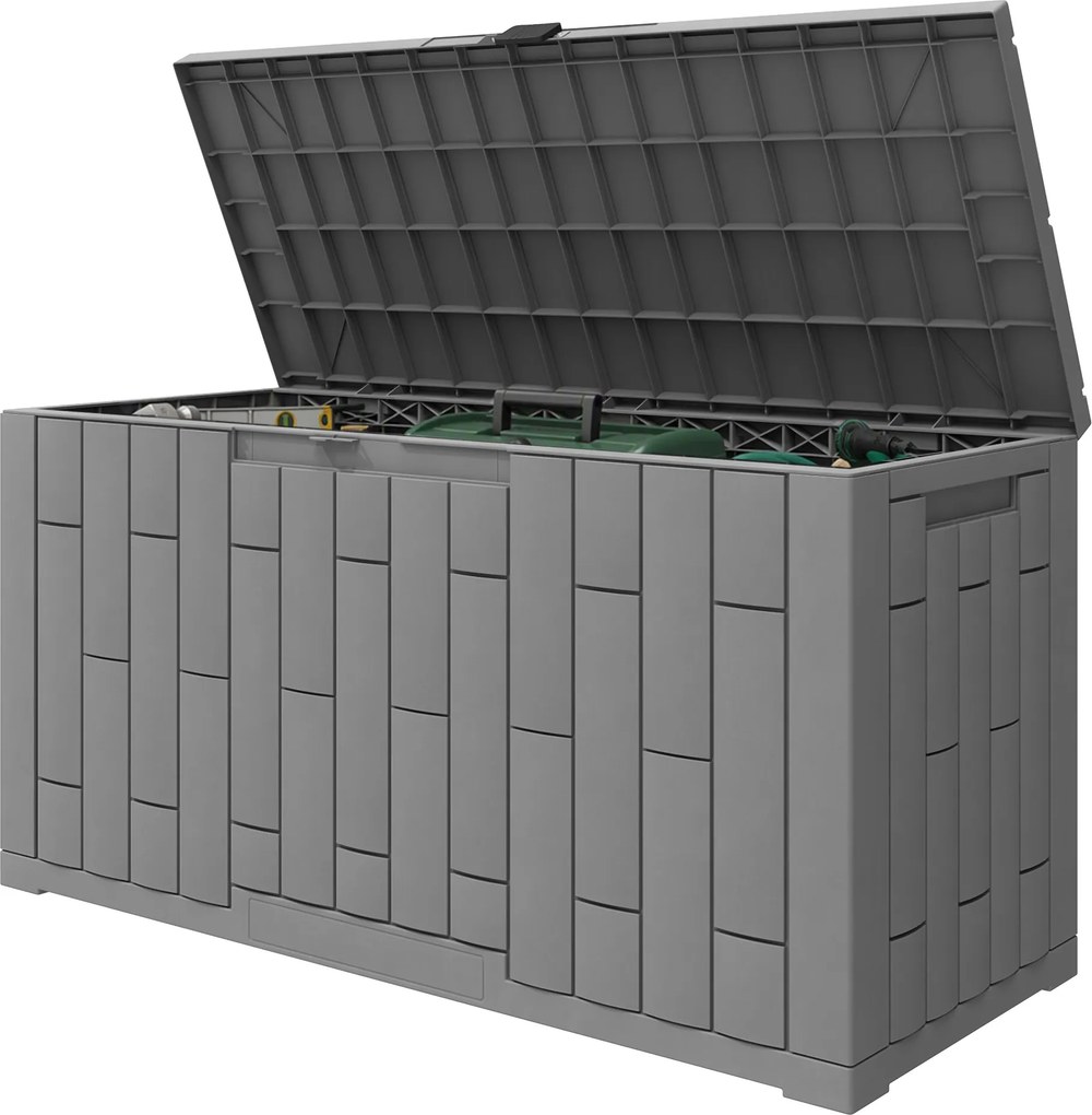 Outsunny Zahradní úložný box 227,4 l, šedý dekor dřeva