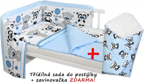3-dílná sada mantinel s povlečením + zavinovačka zdarma, Cute Animals - modrá, D19