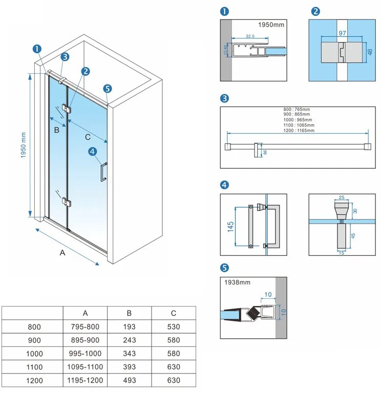 BPS-koupelny Sprchové dveře HYD-KZ17F 120 černá/transparent pro instalaci do niky - bez vaničky