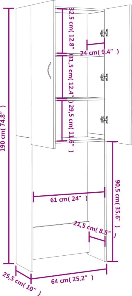 vidaXL Skříňka nad pračku 64 x 25,5 x 190 cm [808413] Barva: šedá sonoma