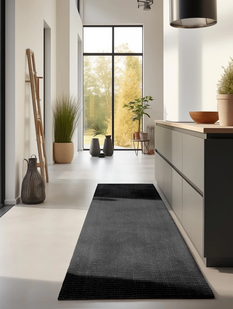 Hanse Home, Koberec běhoun Bouclé Jute 105976 Black, 80x200, černá, chodba / předsíň
