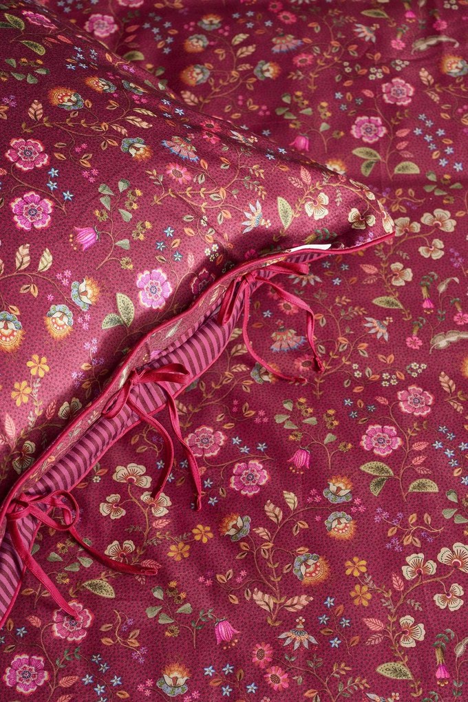 Pip Studio povlečení z broušeného kepru Flora Bangalore - tmavě růžové ve dvou rozměrech (Hřejivé povlečení z broušeného kepru)