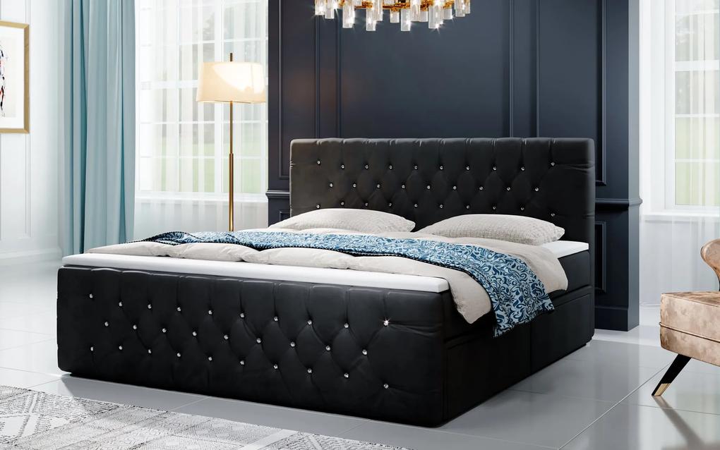K&M postele Luxusní boxspring postel CRYSTAL s úložným prostorem Velikost postele: 140 × 200 cm, Výběr matrace: Oboustranná pružinová matrace - střed…