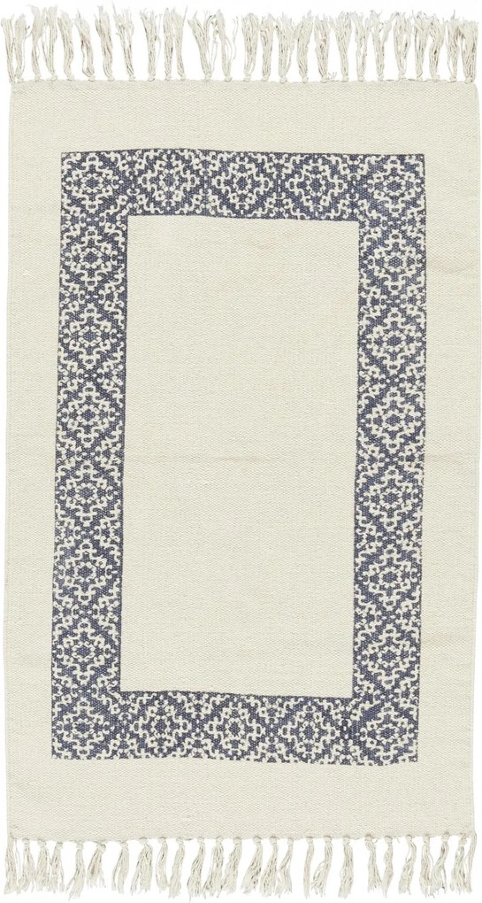 IB LAURSEN Bavlněný kobereček Blue Frame 55x85, modrá barva, krémová barva, textil