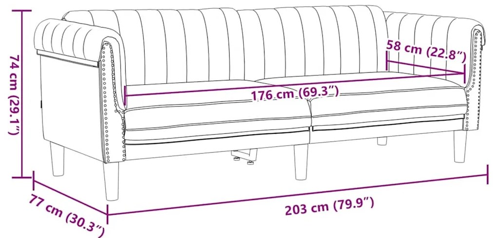 vidaXL Pohovka 3místná hnědá umělá semišová kůže