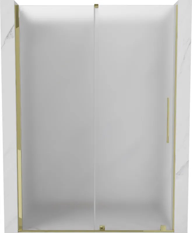 Mexen Velar, posuvné sprchové dveře do otvoru 130 cm, 8mm sklo námraza, zlatá lesklá, 871-130-000-31-50