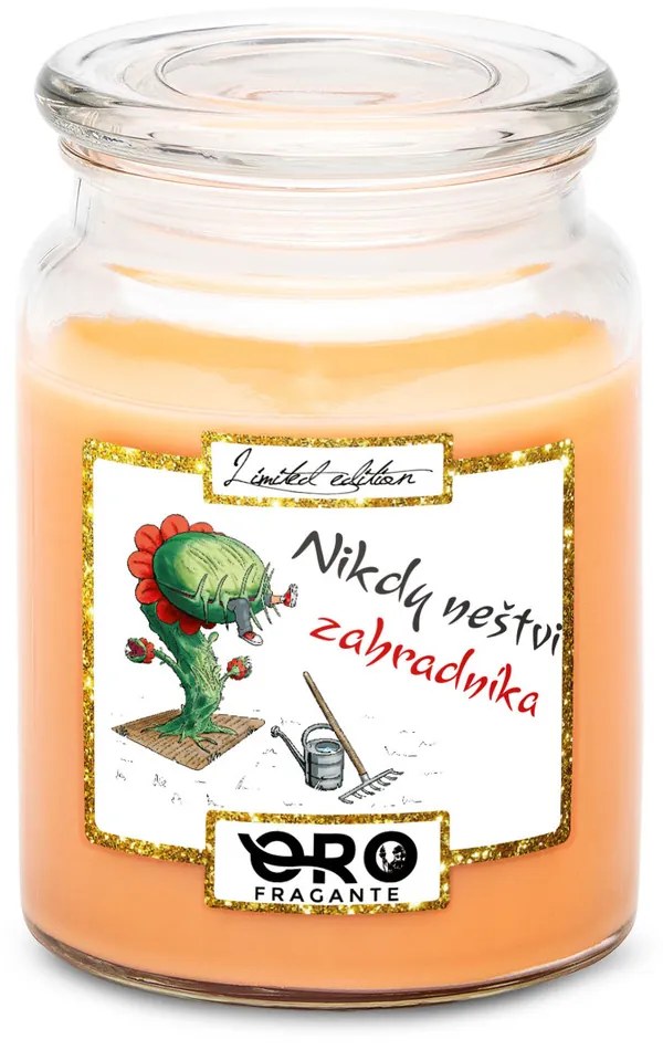 Svíčka Nikdy neštvi zahradníka (Vůně svíčky: Tropické ovoce)