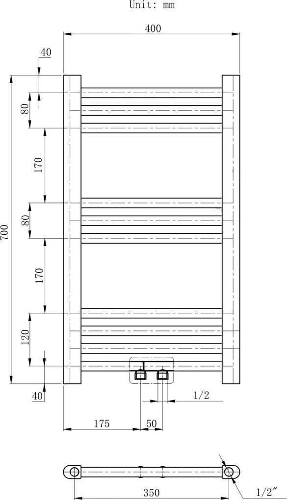 Gamma Erga Simple, topné těleso 700x400 mm, 234 W, černá, ERG-LAV-SIMP-7040-BK