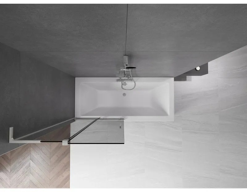 Mexen Velar L, 2-křídlová posuvná vanová zástěna 90 x 150 cm, 8mm šedé sklo, broušená ocel, 896-090-003-41-97