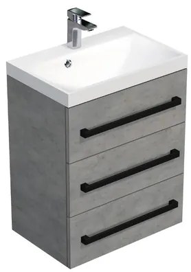 Koupelnová skříňka s černou úchytkou a umyvadlem SAT Cube Way 60x76,5x40 cm beton mat CUBE2C603BE