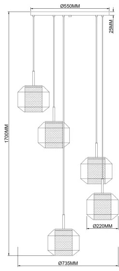 Zuma Line 003064-034743-Lustr na lanku SOLIX 5xE27/25W/230V pr.73 cm zlatá/černá