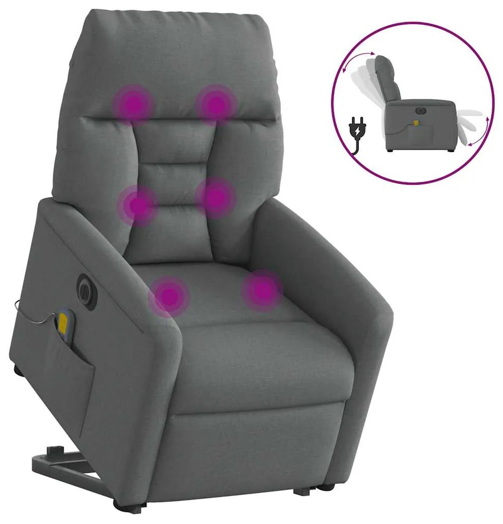 Elektrické zvedací masážní polohovací křeslo tmavě šedé textil 3303063