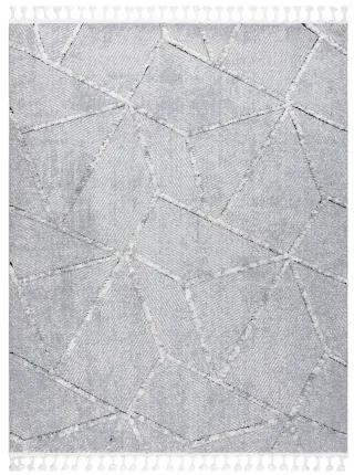 koberec SEVILLA Z791C mozaika šedá / bílá střapce, Berber, Maroko, velikost 140x190 cm | krásné koberce cz
