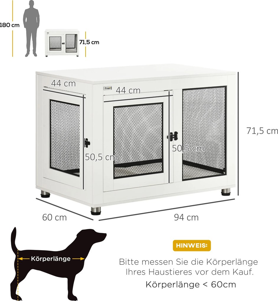 PawHut klec pro psy se stolkem, polštář, 2 dvířka, psí bouda, bouda pro psy, vnitřní box pro psy, boční stolek, bílá+černá, 94 x 60 x 71,5 cm | Aosom