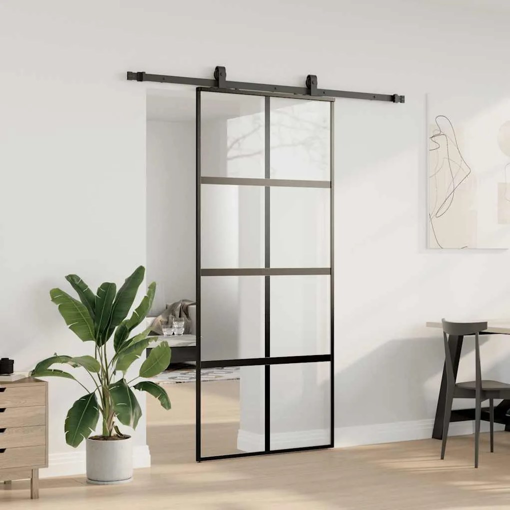 Posuvné dveře se sadou kování černé 90x205 cm Tvrzené sklo 3375833