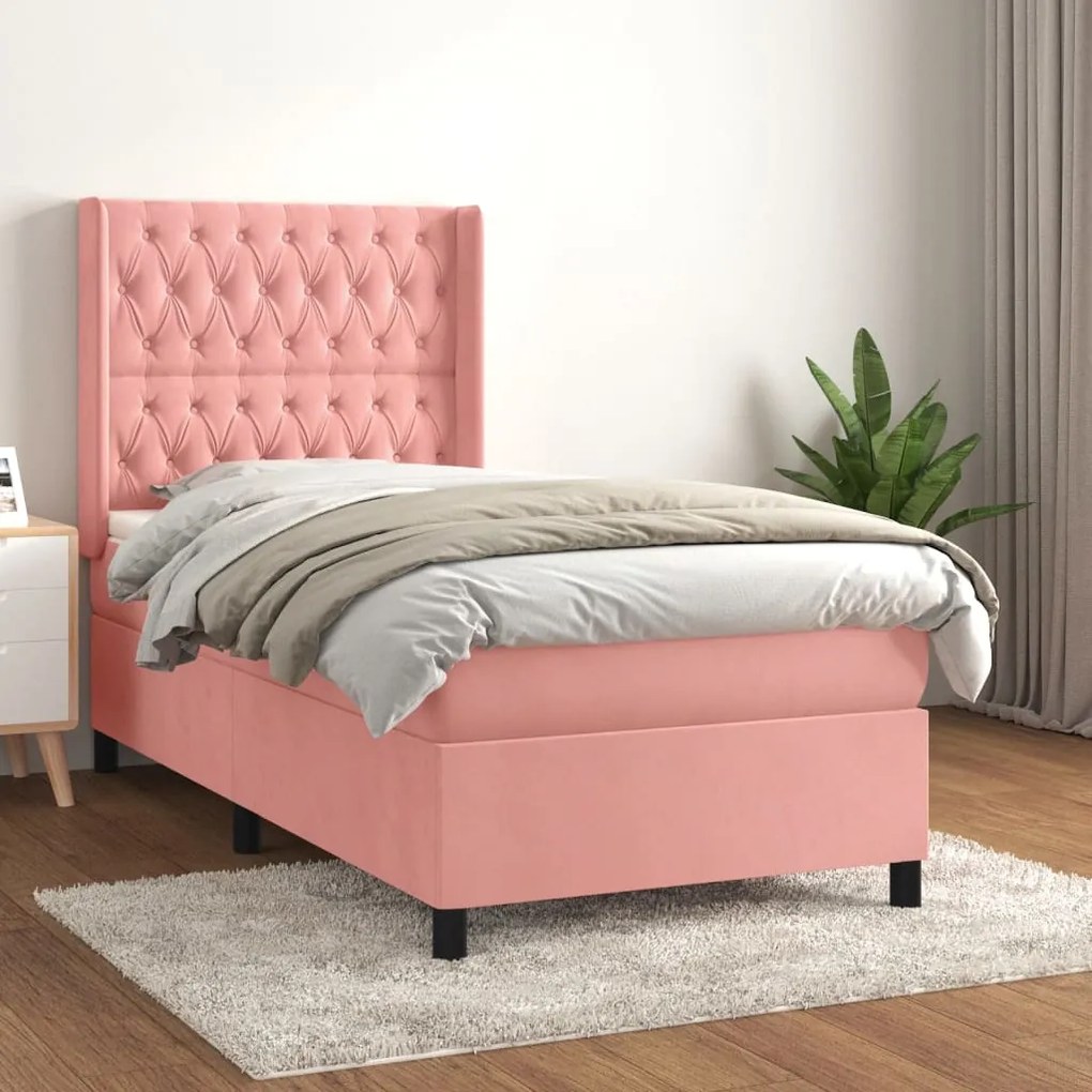 Box spring postel s matrací růžová 90x190 cm samet 3132836