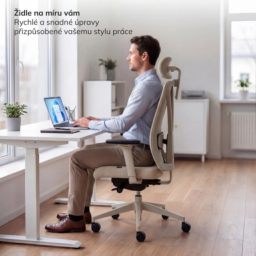 Ergonomická otočná kancelářská židle, světle béžová: VECTOR