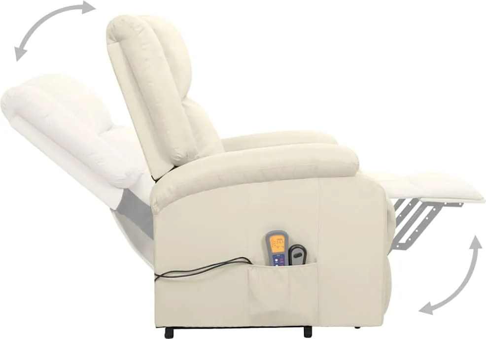Zvedací masážní křeslo krémové textil 329718